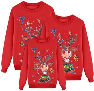 Generic Pull de Noël assorti avec motif renne de Noël - Pull à manches longues et col rond - Pour homme et femme, H Rouge, 6-7 ans