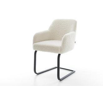 DELIFE Freischwinger Greg-Flex Teddystoff Beige Freischwinger flach Schwarz Taschenfederkern, Esszimmerst&uuml;hle