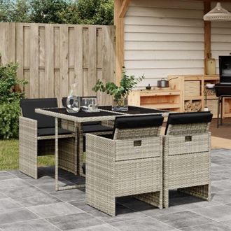 vidaXL Ensemble &agrave; manger de jardin et coussins 5 pcs gris clair rotin - Vidaxl