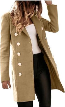 Generic Manteau dhiver pour femme avec col en V et revers - Manteau long en laine chaude - Manteaux dhiver décontractés avec boutons - Veste de transition élé