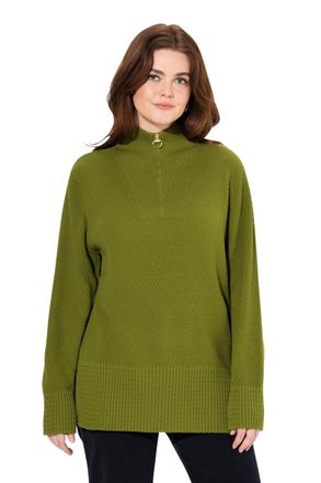 Ulla Popken Damen gro&szlig;e Gr&ouml;&szlig;en &Uuml;bergr&ouml;&szlig;en Plus Size Strick-Troyer, Stehkragen, Zipper, Langarm