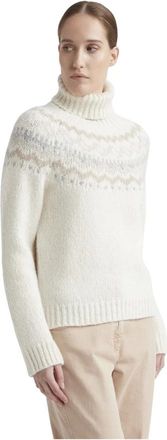 PESERICO Femme, Pulls, Multicolore, Taille: 44 FR Pull en laine blanche &agrave; motif jacquard