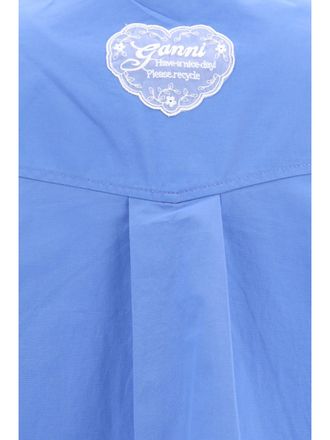 Ganni Womens Cotton Shirt With Lace Details Marine