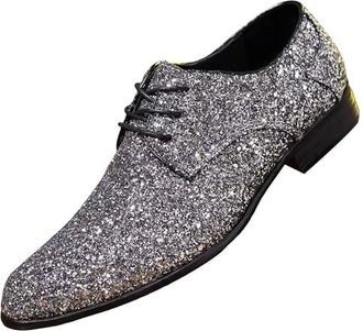 Generic Chaussures daffaires d&eacute;contract&eacute;es pour homme avec talons &eacute;pais et bout pointu en cuir paillet&eacute; Chaussures noires Hommes 42, argent&eacute;, 44 EU