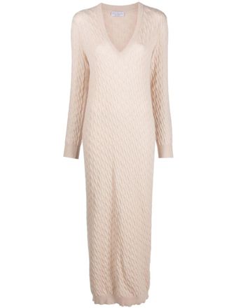 Brunello Cucinelli robe en maille à col v - Tons neutres