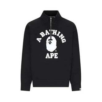 A Bathing Ape A Bathing Ape, Homme, Sweatshirts et sweats &agrave; capuche, Noir, Taille: 2XL SweaT-shirt &agrave; col rond zipp&eacute; College coupe d&eacute;contract&eacute;e