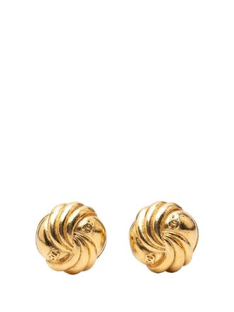 Chanel 1980-1990 CC Gold Plated Swirl Clip on Earrings costume earrings