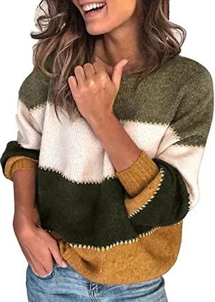 Generic Uwdiohq Pull Femme Casual Manches Longues Col Rond Bloc De Couleur Patchwork en Tops (Yellow, S) Pulls pour Femmes Cachemire Pulls, Gilets Et Sweats C