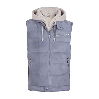 Eleventy Homme, Vestes, Bleu, Taille: L Biker Suede Cashmere Gilet