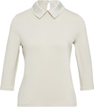 Comma 3/4-Arm-Shirt T-Shirt Jerseyshirt mit Satinkragen und Schmucksteinen