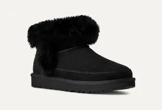 UGG Fur-Trimmed Suede Boot - Black