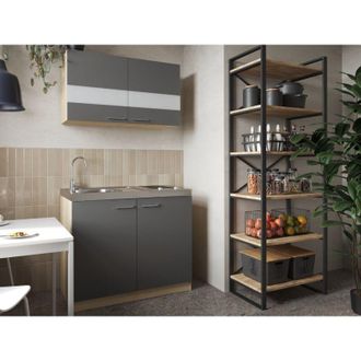 Respekta K&uuml;che Minik&uuml;che Singlek&uuml;che Pantry Eiche S&auml;gerau Grau Merle 100 cm Respekta