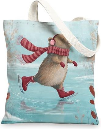 Generic Sacs fourre-tout en toile avec motif animal mignon, motif hérisson fantaisie, sacs à provisions réutilisables, légers et lavables respectueux de lenvi