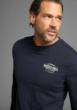 Man's World Langarmshirt MANS WORLD, Herren, Gr. 4XL (68/70), blau (marine), Single Jersey, Obermaterial: 100% Baumwolle, bedruckt, unifarben, slim fit, Rundhals,