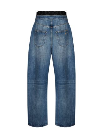 The Attico Womens Jeans Double-Waistband Blue Denim Cotton