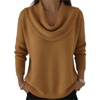 Generic Élégant pull rétro doux à col triangulaire de couleur unie - Pull en tricot confortable à manches longues pour lautomne et lhiver, marron, XXL-6XL