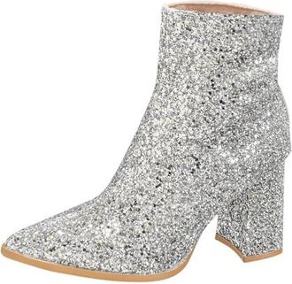 Generic Bottines Femme &agrave; Paillettes Brillantes Talon Carr&eacute; Bout Pointu Bottes Courtes Semelle Antid&eacute;rapante Tendances Bottines Chaussures Femme L&eacute;g&egrave;res D&eacute;cont