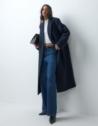 Asos langer formeller Dad-Mantel mit Wolle in Marineblau