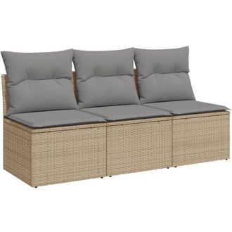 vidaXL Gartensofa mit Kissen 3-Sitzer Beige Poly Rattan - Vidaxl