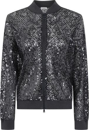 Brunello Cucinelli Femme, Vestes, Gris, Taille: 40 FR Cardigan en r&eacute;sille &eacute;clatante