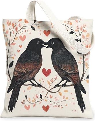 Generic Sac fourre-tout en toile motif corbeau et corbeau pour faire du shopping 33 x 38,1 cm, sac &agrave; bandouli&egrave;re r&eacute;utilisable pour femme, peinture &agrave; feuilles,