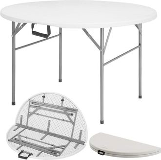 Floordirekt Floordirekt - Klapptisch Shiga Runder weißer Gartentisch Faltbar mit Tragegriff 120 cm Durchmesser
