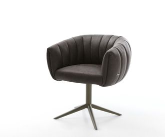 DELIFE Drehstuhl Jada-Flex Mikrofaser Anthrazit Vintage Fu&szlig;kreuz Effektfinish Titan 360&deg; drehbar Wippfunktion Taschenfederkern, Esszimmerst&uuml;hle