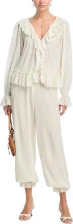 LoveShackFancy Loveshackfancy, Femme, Blouses et Chemises, Beige, Taille: 40 FR Blouse &agrave; Volants en Soie Avee