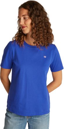 Tommy Hilfiger Damen T-Shirt Kurzarm Contrast Flag Tee mit Rundhalsausschnitt, Blau (Noble Blue), XS