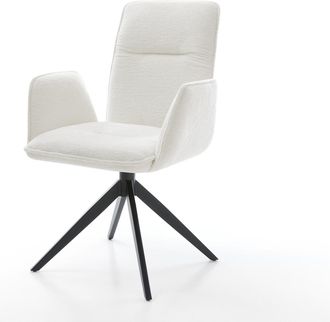 DELIFE Drehstuhl Vinja-Flex Boucl&eacute; Soft Beige Kreuzgestell breit Schwarz 360&deg; drehbar Wippfunktion, Esszimmerst&uuml;hle