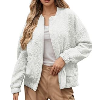 Generic Blouson Chaud Femme Veste d&eacute;contract&eacute;e femme manches longues cardigan boutonn&eacute; manteau textur&eacute; l&eacute;ger confortable &eacute;l&eacute;gant mode ext&eacute;rieur (White, S)