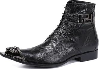Generic Bottes de cowboy décontractées pour homme en cuir véritable avec fermeture éclair et pointe en métal Noir, Noir 2, 38 2/3 EU
