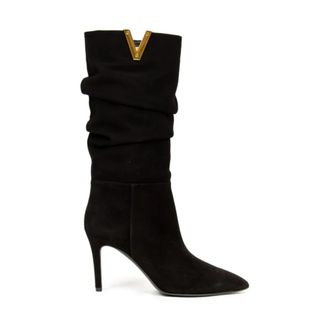 Via Roma 15 Schwarzer Wildleder-Stiefel - Wadenhoch - - Shoes - Damen - Schwarzk - 39 EU