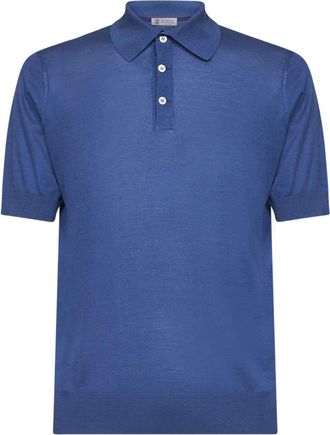 Brunello Cucinelli Homme, Tops, Bleu, Taille: L Polo en m&eacute;lange de soie et de coton