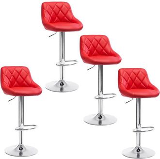 Woltu Woltu - Lot de 4 Tabourets de Bar Tabourets si&egrave;ge pivotant en Similicuir,r&eacute;glable en Hauteur, Rouge