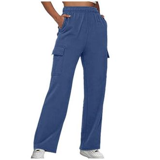 Generic Chaud Fourr&eacute; Pantalon Large Jogging Femme Cordon Taille Elastique Cargo Poches Hiver Ample Survetement Pantalons de Sport Detente Sweatpants n30