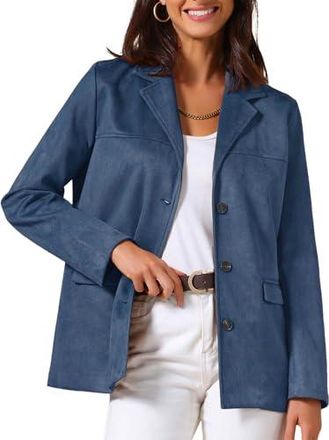 Allegra K Blazer en Faux Daim Femme Style Vintage D&eacute;contract&eacute; Veste de Tailleur Faux Su&egrave;de Boutonn&eacute; &agrave; Manches Longues avec Poches Bleu Profond XXL