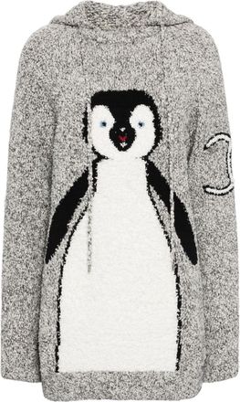 Chanel 1990-2000s gestrickter Hoodie mit Pinguin-Motiv - Grau
