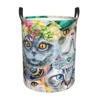 Generic Aquarellkatzen, Verschiedene W&auml;schekorb Rund W&auml;schek&ouml;rbe Mit Henkel W&auml;schebeh&auml;lter F&uuml;r W&auml;schesack W&auml;schekammer Spielzeug