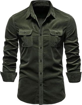 Generic Chemise d&eacute;contract&eacute;e &agrave; manches longues en velours c&ocirc;tel&eacute; pour homme : chemise de travail boutonn&eacute;e chemise avec poche poitrine chemises d&eacute;contract&eacute;es 