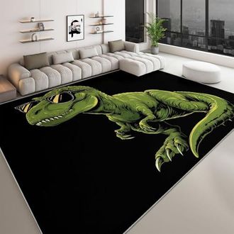 Generic Tapis Noir Lavable pour Salon, Tapis &agrave; Poils Courts Antid&eacute;rapant Minimaliste Dessin Anim&eacute; Animaux Tyrannosaure Rex pour Enfants Bureau Salle &agrave; Manger 