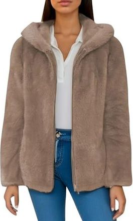 Generic Sweat à capuche en peluche pelucheuse avec fermeture éclair intégrale pour femme - Veste polaire à poils longs pour lhiver avec poches, kaki, XL