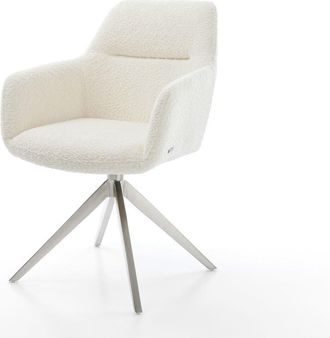 DELIFE Drehstuhl Pejo-Flex Bouclé Weiß Kreuzgestell breit Edelstahl 360° drehbar Wippfunktion Taschenfederkern, Esszimmerstühle