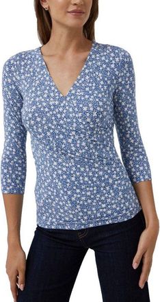 Polo Ralph Lauren T-Shirt Damen Top mit Allover-Muster V-Ausschnitt mit leichter Raff-Optik