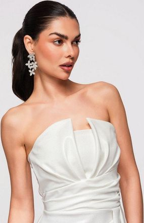 Ombre Abendkleid Maxikleid Drapierter Abendmode Elegant Beige XL (kein Set, 1-tlg) Geraffte Taille, Schlitz vorne