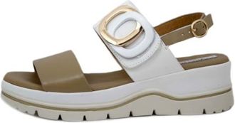 OSVALDO PERICOLI Sandales Femme en Cuir Blanc et Beige avec Strap, compens&eacute;e basse, 11214, Blanc beige., 38 EU
