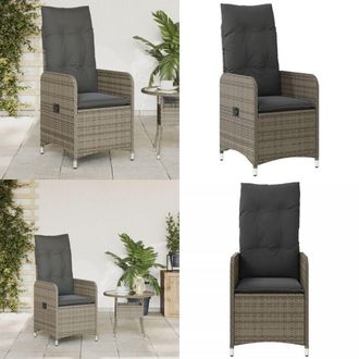 vidaXL Gartensessel Verstellbar mit Kissen Grau Poly Rattan - Gartenstuhl - Relaxsessel - Loungesessel - Outdoor M&ouml;bel - Rattan Sessel - Home & Living