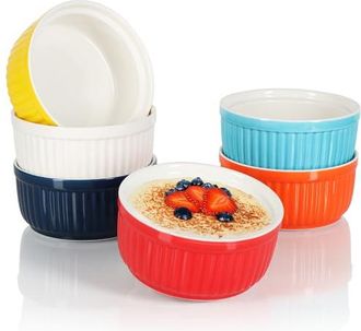 Com-Four 6x Plats à Soufflé - Bols à Ailerons de Ragoût en Céramique - Plats à Casserole allant au Four - Bols à Dessert - Récipients en céramique colorés 250 