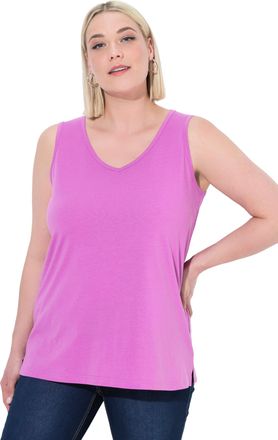 Ulla Popken Damen große Größen Übergrößen Plus Size Top, V-Ausschnitt, Classic, ärmellos kühles pink 62+ 724584807-62+