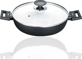 Berndes 013365 Servierpfanne Starter Alu Induction b.nature, kratzfeste Beschichtung aus Quarz, mit Deckel, induktionsgeeignet, 24cm, Schwarz/Wei&szlig;